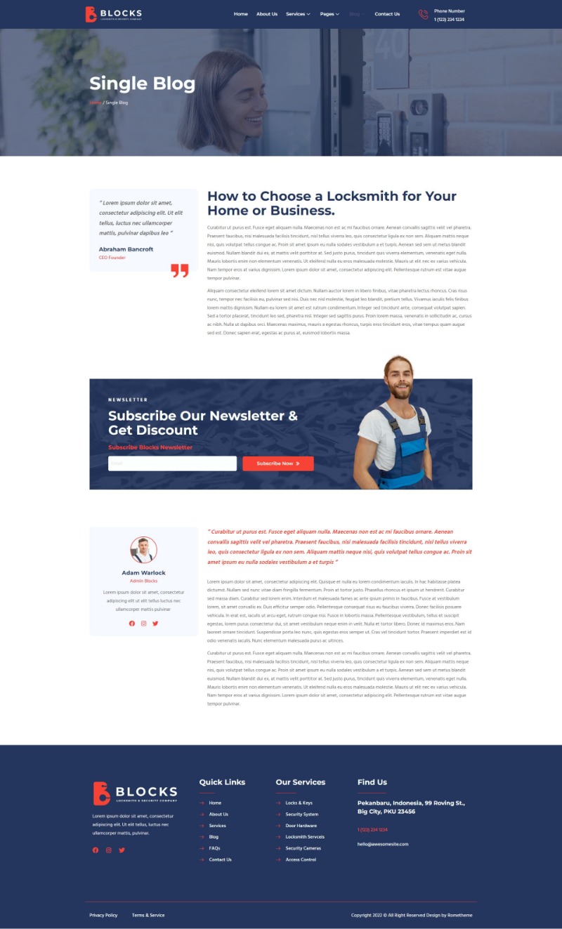 Blocks Locksmith And Security Company Elementor Template Kit By Rometheme